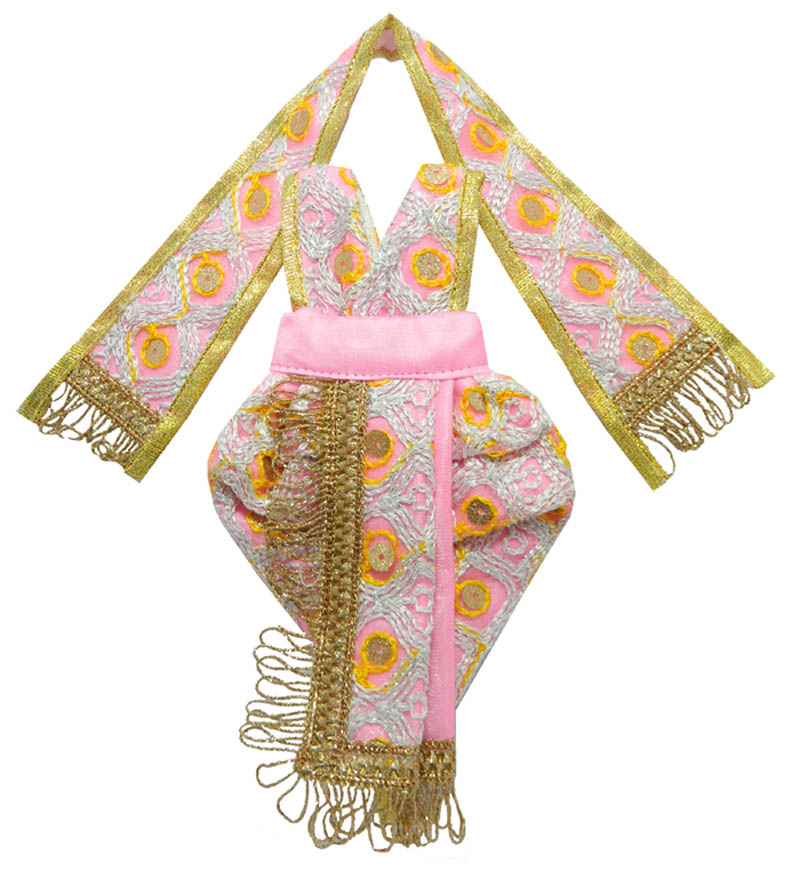 Buy Pink Golden Lace Work Krishna Dress Online - Amfez